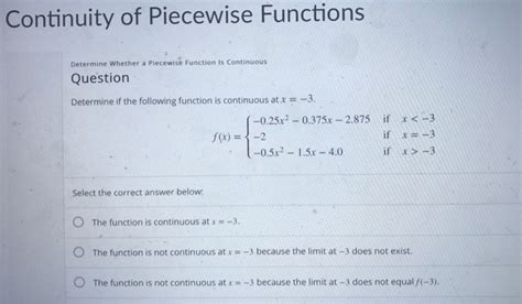 solved continuity of piecewise functions determine whether a
