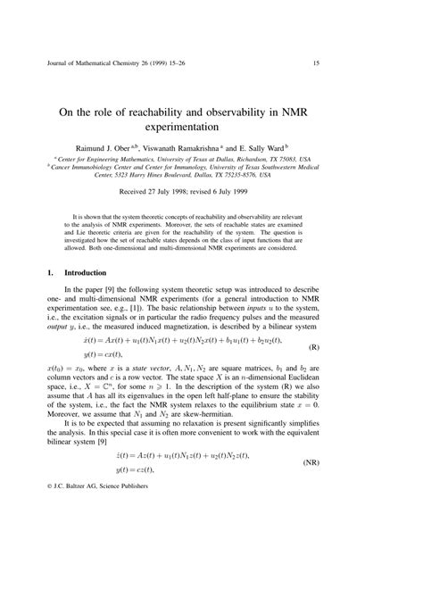 pdf on the role of reachability and observability in nmr experimentation