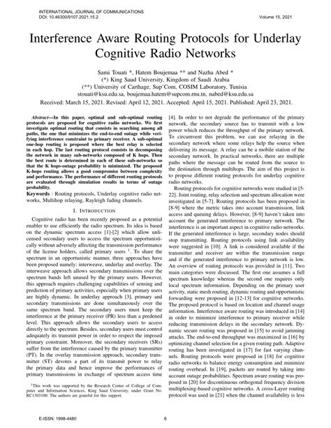 pdf interference aware routing protocols for underlay cognitive radio networks