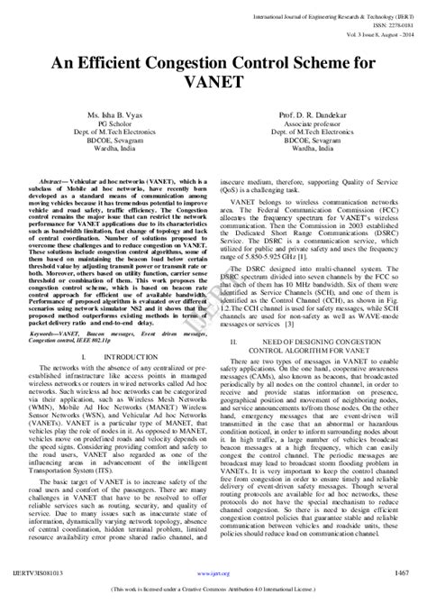 pdf ijert an efficient congestion control scheme for vanet ijert journal