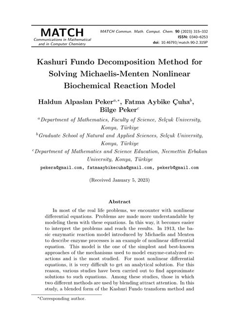 pdf kashuri fundo decomposition method for solving michaelis menten nonlinear biochemical