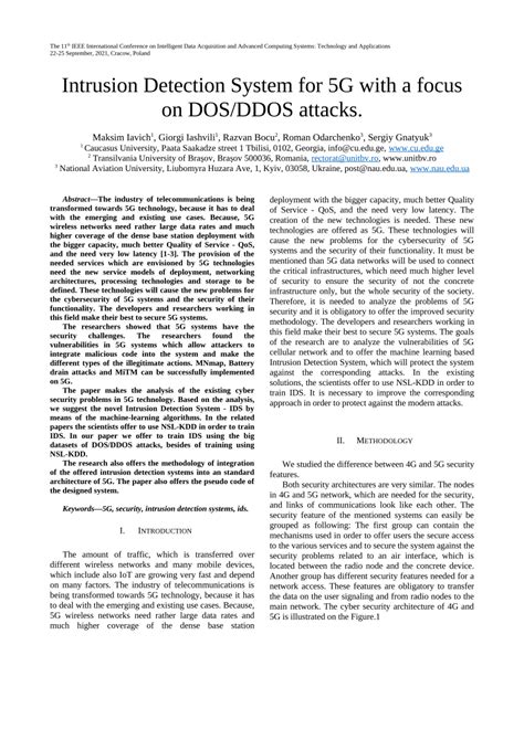 pdf intrusion detection system for 5g with a focus on dos ddos attacks