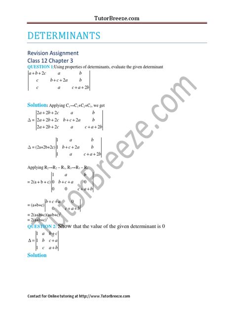 4 determinants assignment solutions pdf determinant matrix mathematics