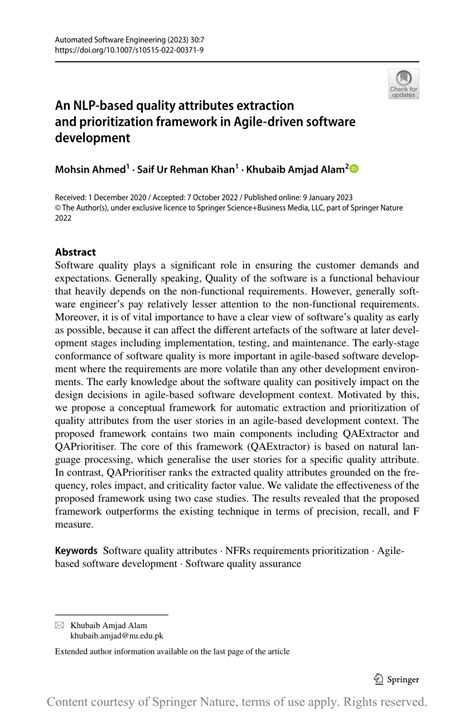 an nlp based quality attributes extraction and prioritization framework in agile driven software