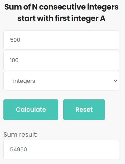 sum of consecutive integers calculator all math symbols