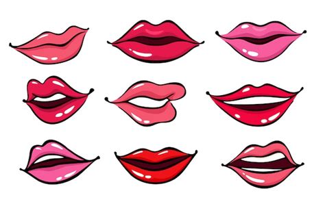 Premium Vector Lipstick Kiss Print Isolated Big Set Red Lips Set Different Shapes Of Female