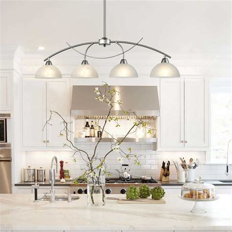 Brushed Nickel Kitchen Island Pendant Light 4 Lights Claxy