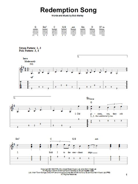 Redemption Song By Bob Marley Sheet Music For Easy Guitar Tab At Sheet