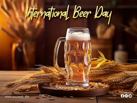 Cartel de saludo del día internacional de la cerveza Archivo PSD Premium