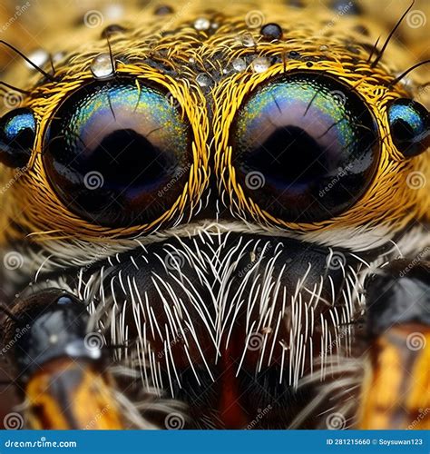 Macro Jumping Spiders Eyes Generative AI Stock Illustration