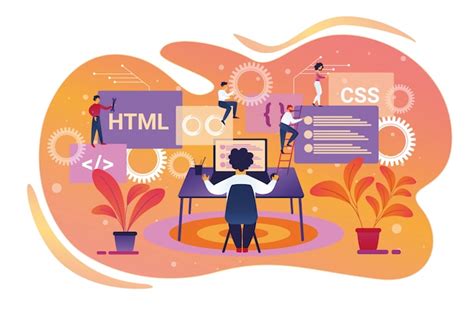 premium vector programmer character working on laptop teamwork
