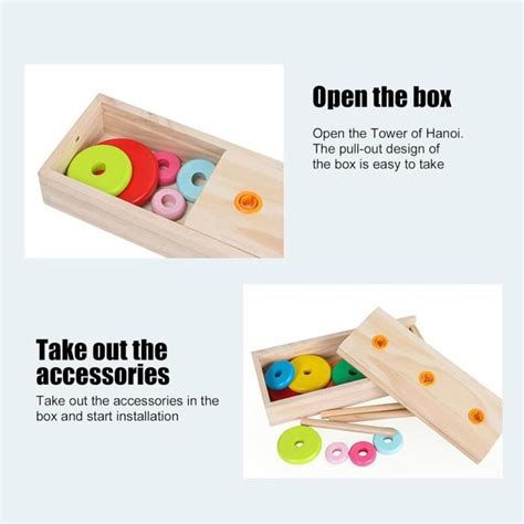 Tour De Hanoï Puzzle En Bois Logique Jouet Éducatif Coloré Avec Boîte