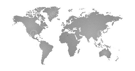 Flat Black Halftone World Map In Dots Vector Isolated Vector Texture
