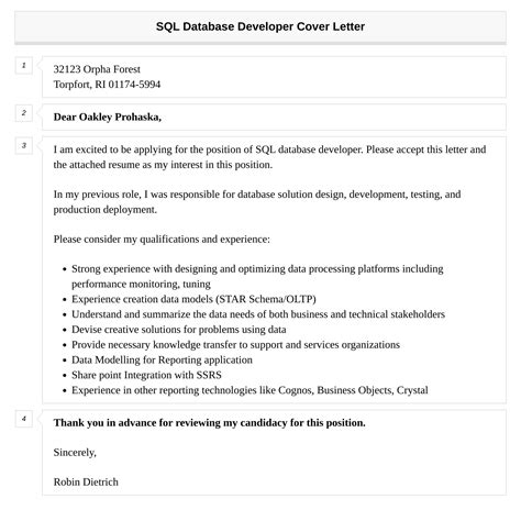 Sql Database Developer Cover Letter Velvet Jobs