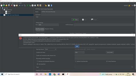 automated tests why am i getting error in jmeter script recording stack overflow