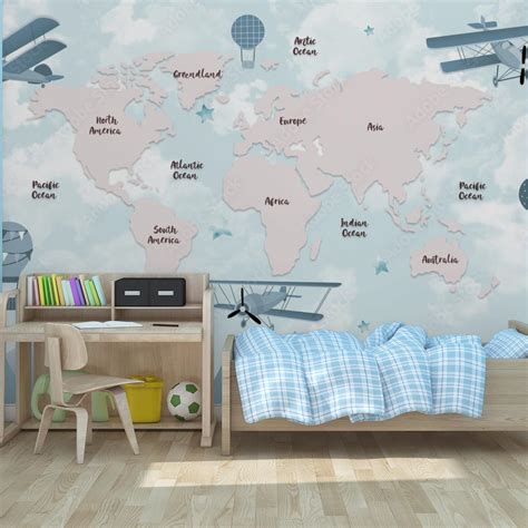 Fototapeta Mapa świata dla dzieci błękitna wykonana na wymiar SURPRINT PL