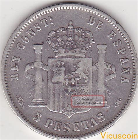 1882 Msm Spain 5 Pesetas Spanish Silver Crown King Alfonso Xii