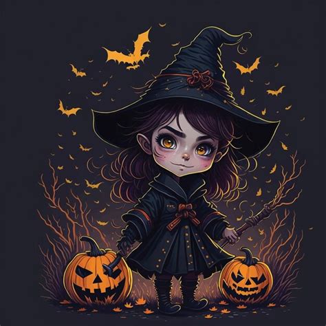 Fiesta de halloween linda niña bruja volando en una escoba Vector Premium