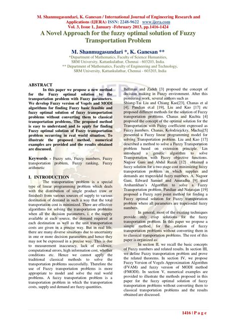 pdf a novel approach for the fuzzy optimal solution of fuzzy transportation problem