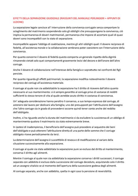 Effetti Della Separazione Giudiziale EFFETTI DELLA SEPARAZIONE
