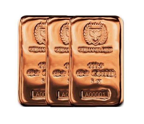Poland 3 X 5 Oz 999 9 Fine Copper Germania Mint Cast Bar No Reserve