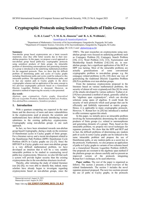 pdf cryptographic protocols using semidirect products of finite groups