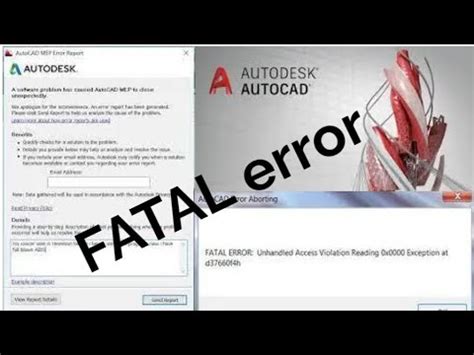 AutoCAD Fatal Error Unhandled Access Violation Reading 0x0000 Exception