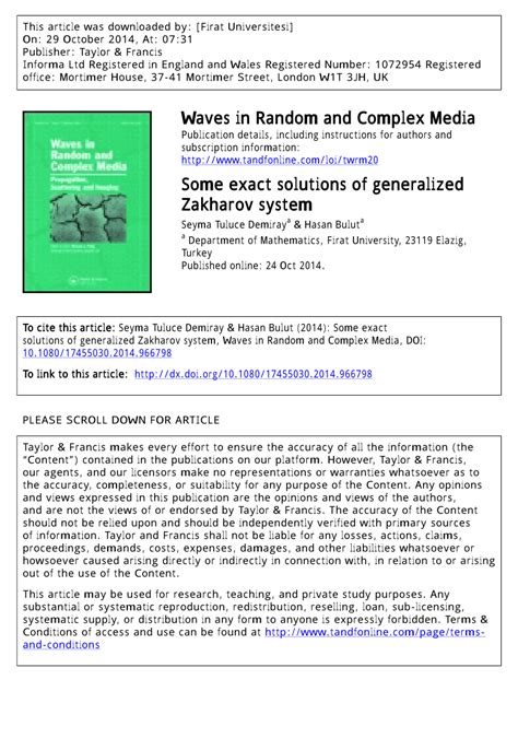 pdf some exact solutions of generalized zakharov system