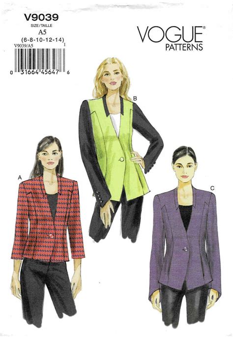 Misses Semi Fitted Princess Seam Jacket Vogue 9039 Sewing Etsy