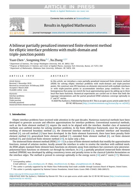 pdf a bilinear partially penalized immersed finite element method for elliptic interface