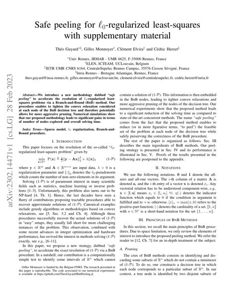 pdf safe peeling for l0 regularized least squares with supplementary material