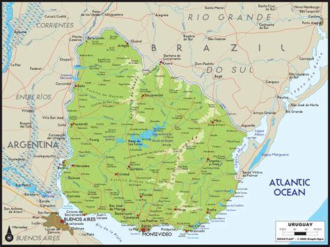Uruguay Physical Wall Map By Graphiogre Mapsales