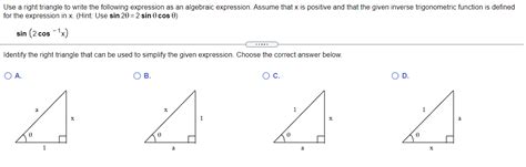 solved use a right triangle to write the following