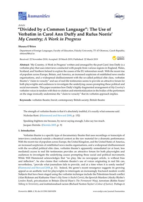 pdf “divided by a common language” the use of verbatim in carol ann duffy and rufus norris