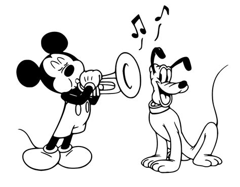 Topolino Che Suona La Tromba Con Plutone Da Colorare Scarica Stampa O