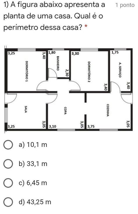 figura abaixo apresenta a planta de uma casa Qual é o perímetro dessa