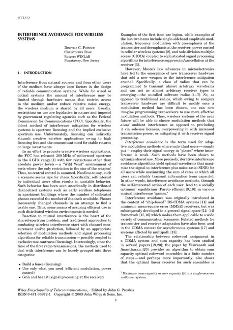 pdf interference avoidance for wireless systems