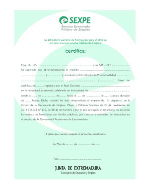 Fillable Online Extremaduratrabaja Gobex Certifica Extremaduratrabaja