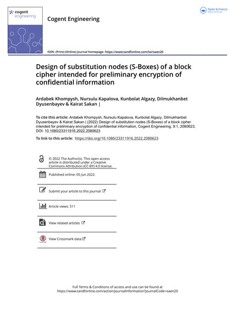 pdf design of substitution nodes s boxes of a block cipher intended for preliminary