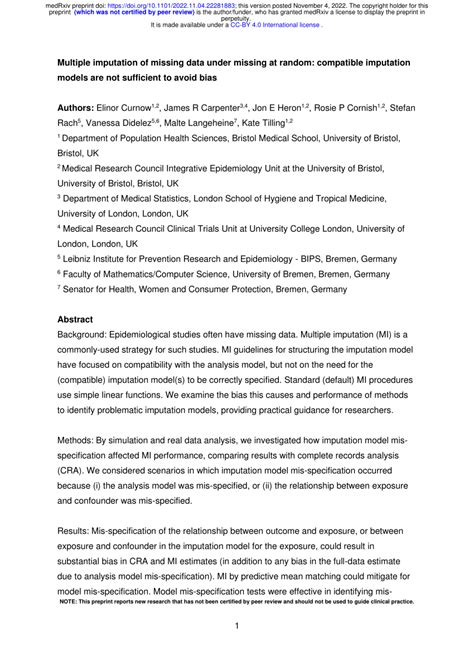 pdf multiple imputation of missing data under missing at random compatible imputation models