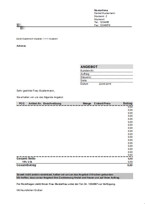 Excel Kostenlose Angebotsvorlagen Office Lernen