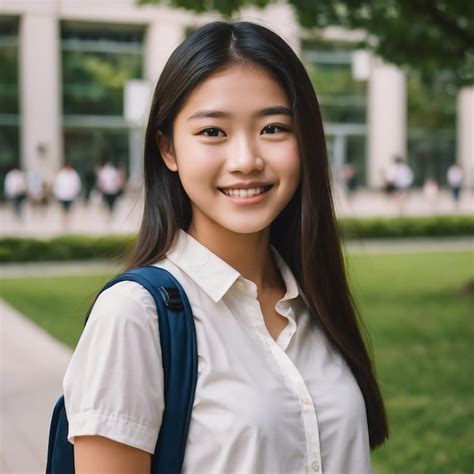 Premium Photo Cute Asian Student Girl With Smiling Ai Generated