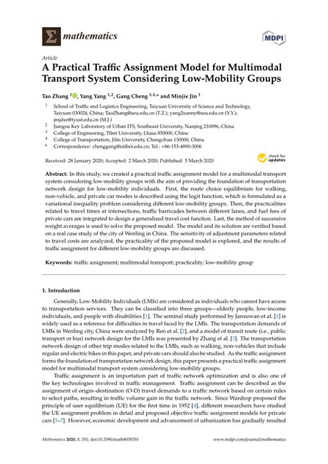 pdf a practical traffic assignment model for multimodal transport system considering low