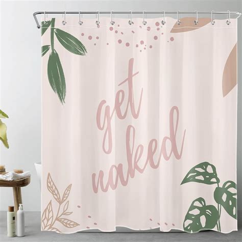 Amazon ECOTOB Get Naked Mid Century Shower Curtain Green Leaves