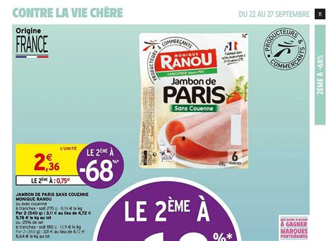 Promo Jambon De Paris Sans Couenne Monique Ranou Le 2ème à 68 chez