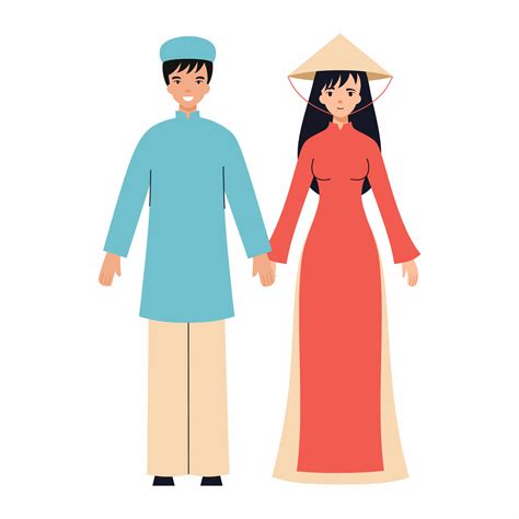 Hombre Y Mujer De Vietnam Ropa Tradicional 11859541 Vector En Vecteezy