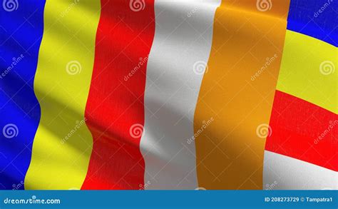 Flag Of Buddhist 3D Rendering Illustration Of Waving Sign Symbol Stock