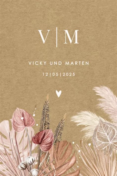 Bohemian Hochzeitskarte Mit Bronzefarbenen Bl Ttern Und Kraftlook