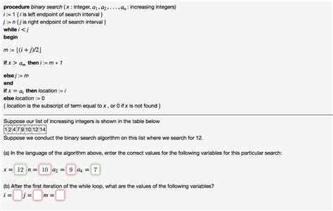solved procedure binary search x integer aj a2 an