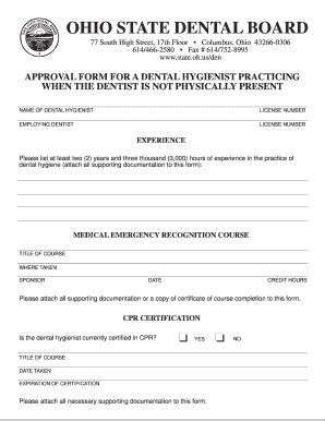 Fillable Online Dental Ohio Ohio State Dental Board Approval Form For A